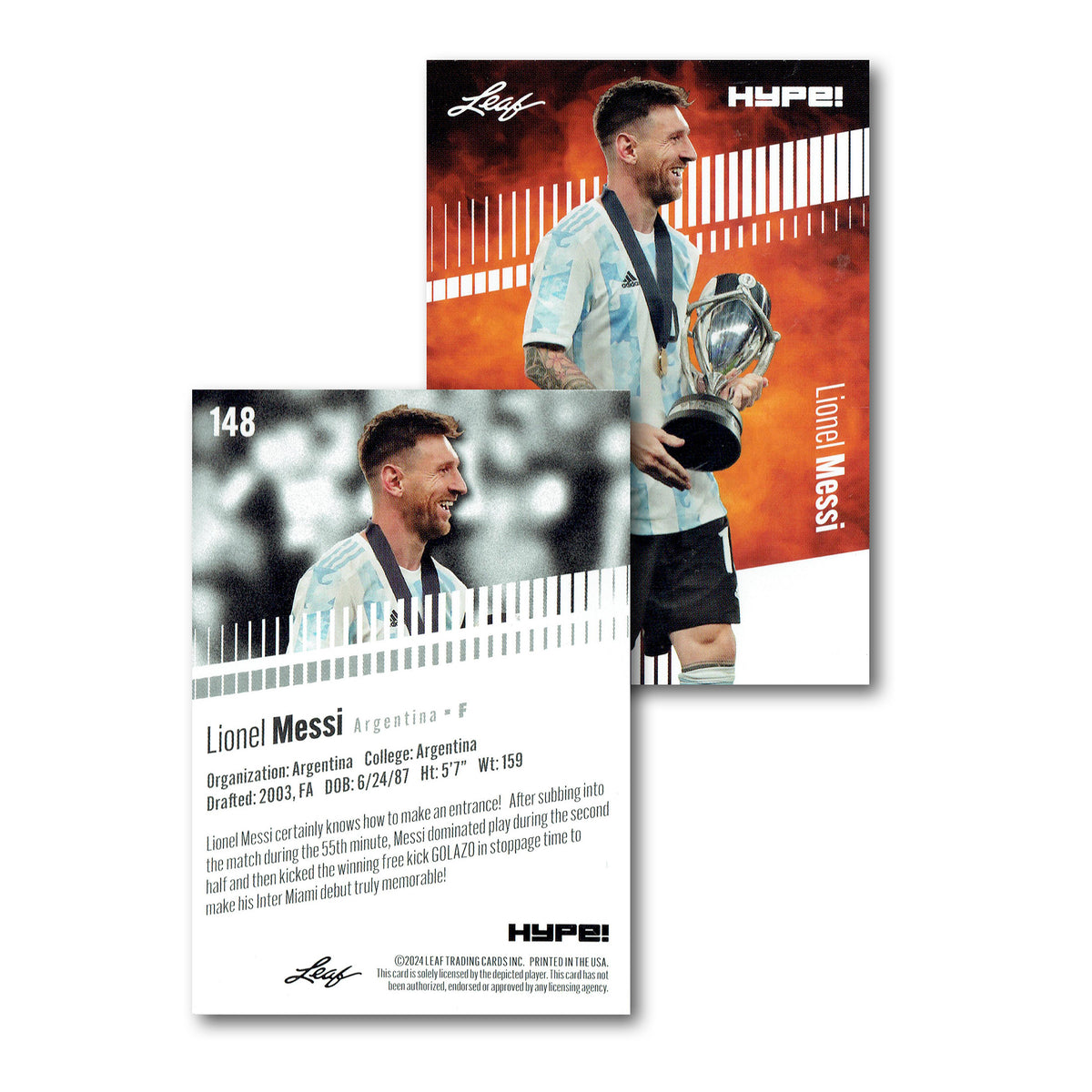 Mint Lionel Messi 2024 Leaf Hype #148 Limited Edition Rare Trading Car ...