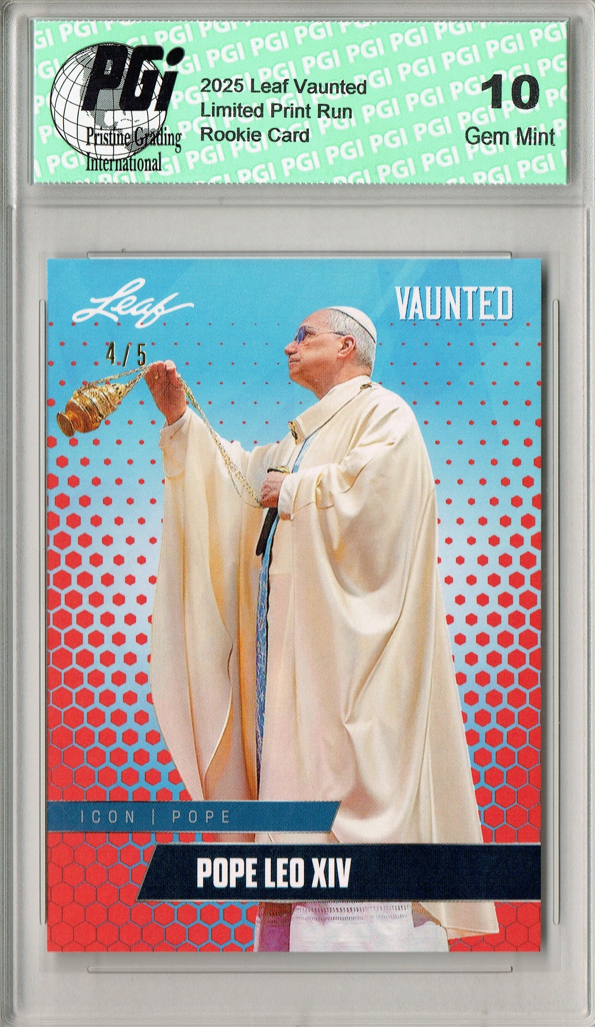 Pope Leo XIV 2025 Leaf Vaunted #V-05 Red 5 Made Rookie Card PGI 10 ...