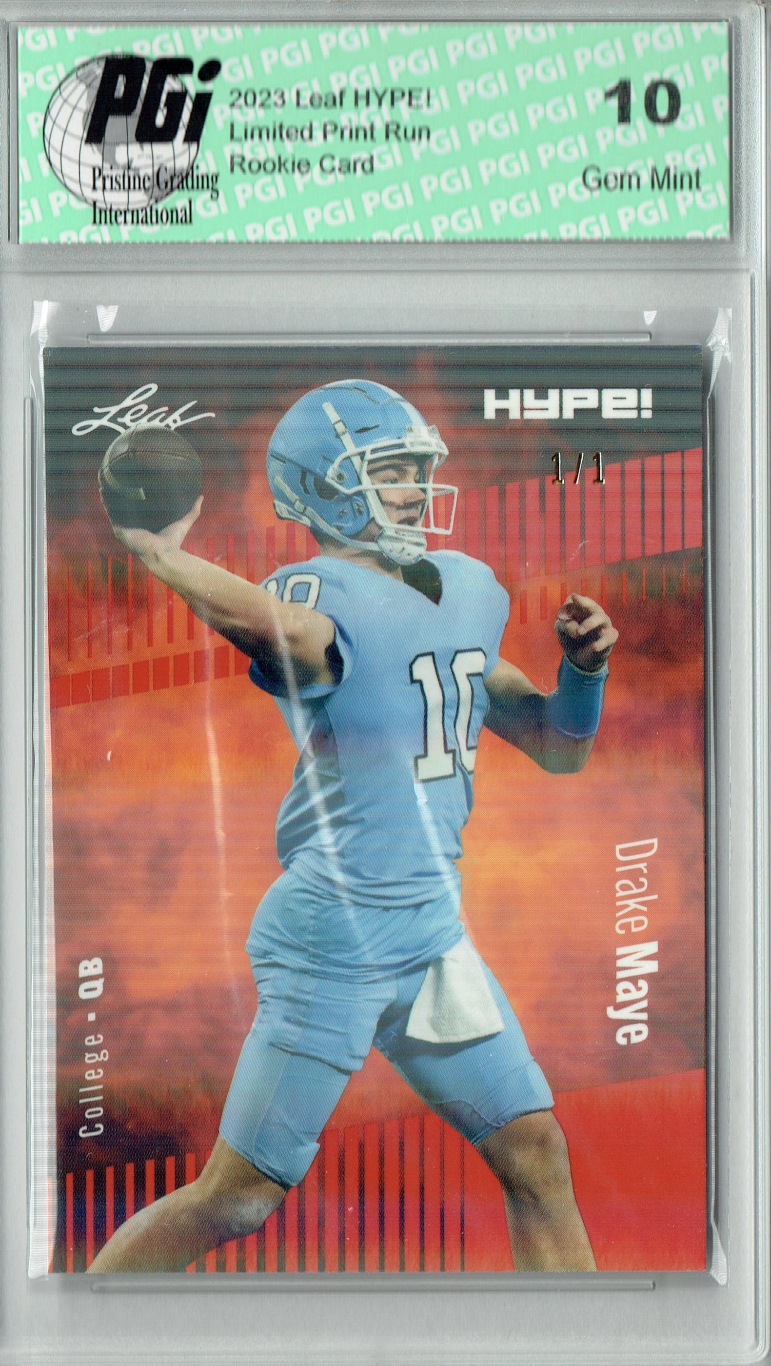 Drake Maye 2023 Leaf HYPE! #114 Orange Shimmer #1/1 Rookie Card PGI 10 ...