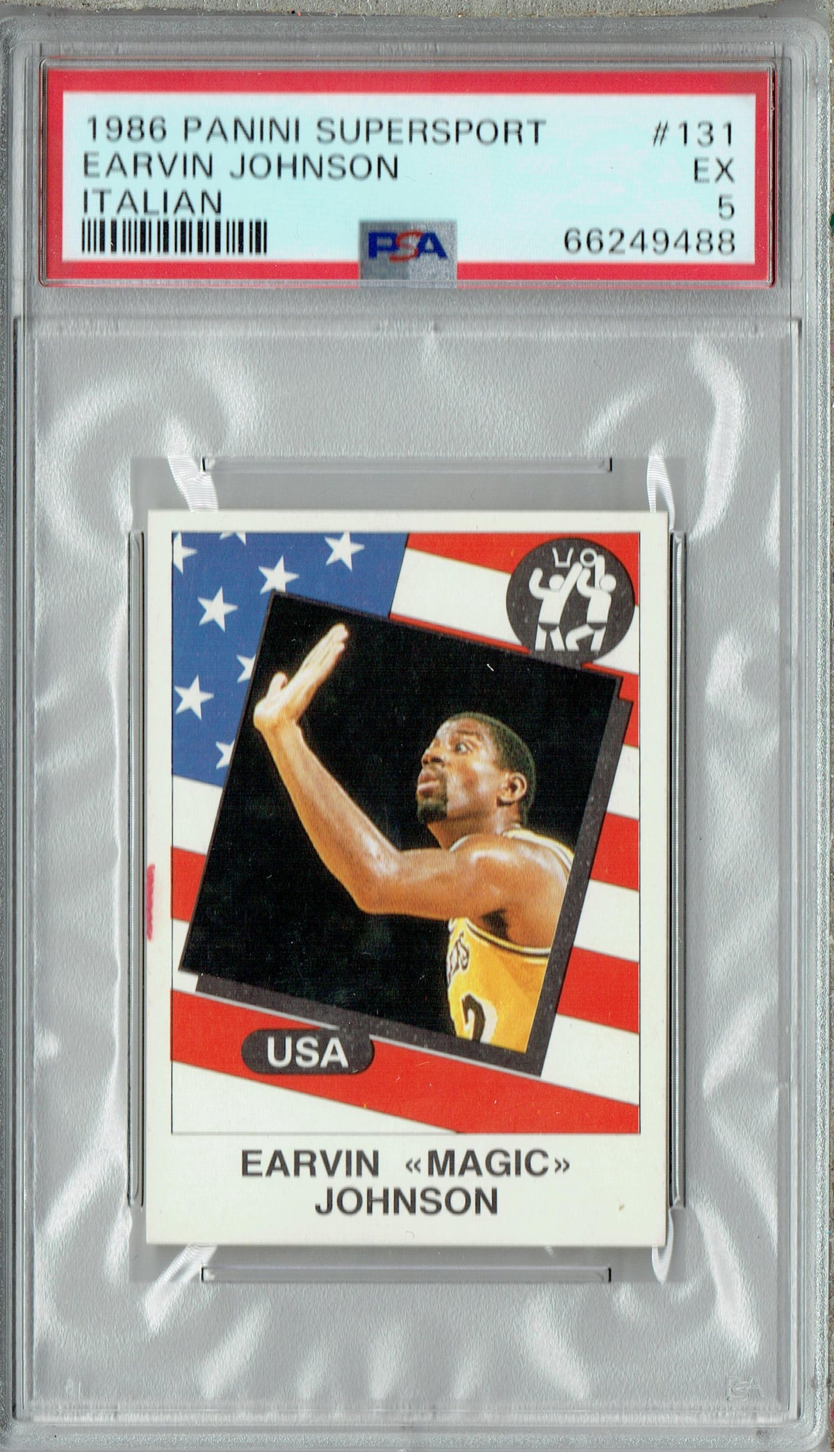 PSA 5 Earvin Magic Johnson 1986 Panini Supersport #131 Italian Rare Tr ...