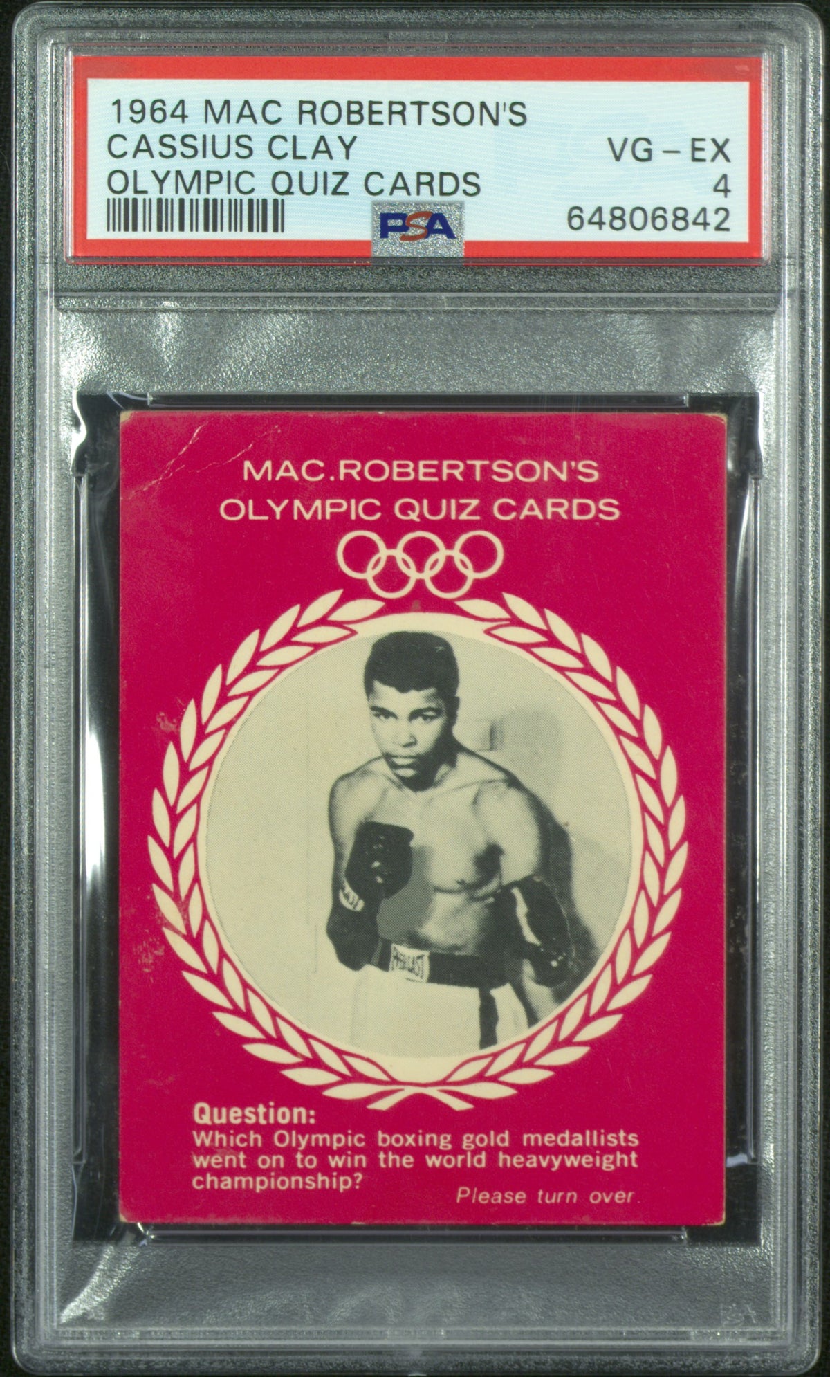 PSA 4 Cassius Clay/Muhammad Ali 1964 Mac Robertson Olympic Quiz Rookie ...