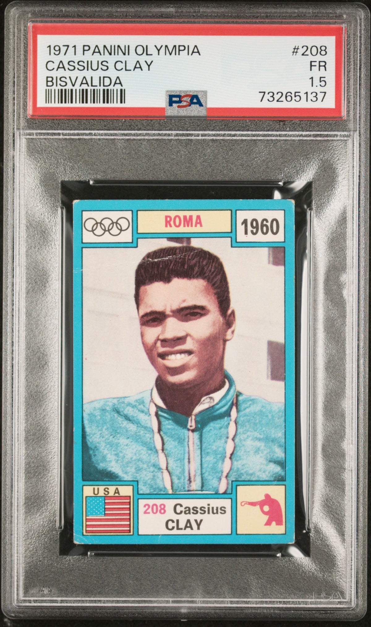 PSA 1.5 FR Cassius Clay 1971 Panini Olympia #208 Rookie Card Bisvalida ...