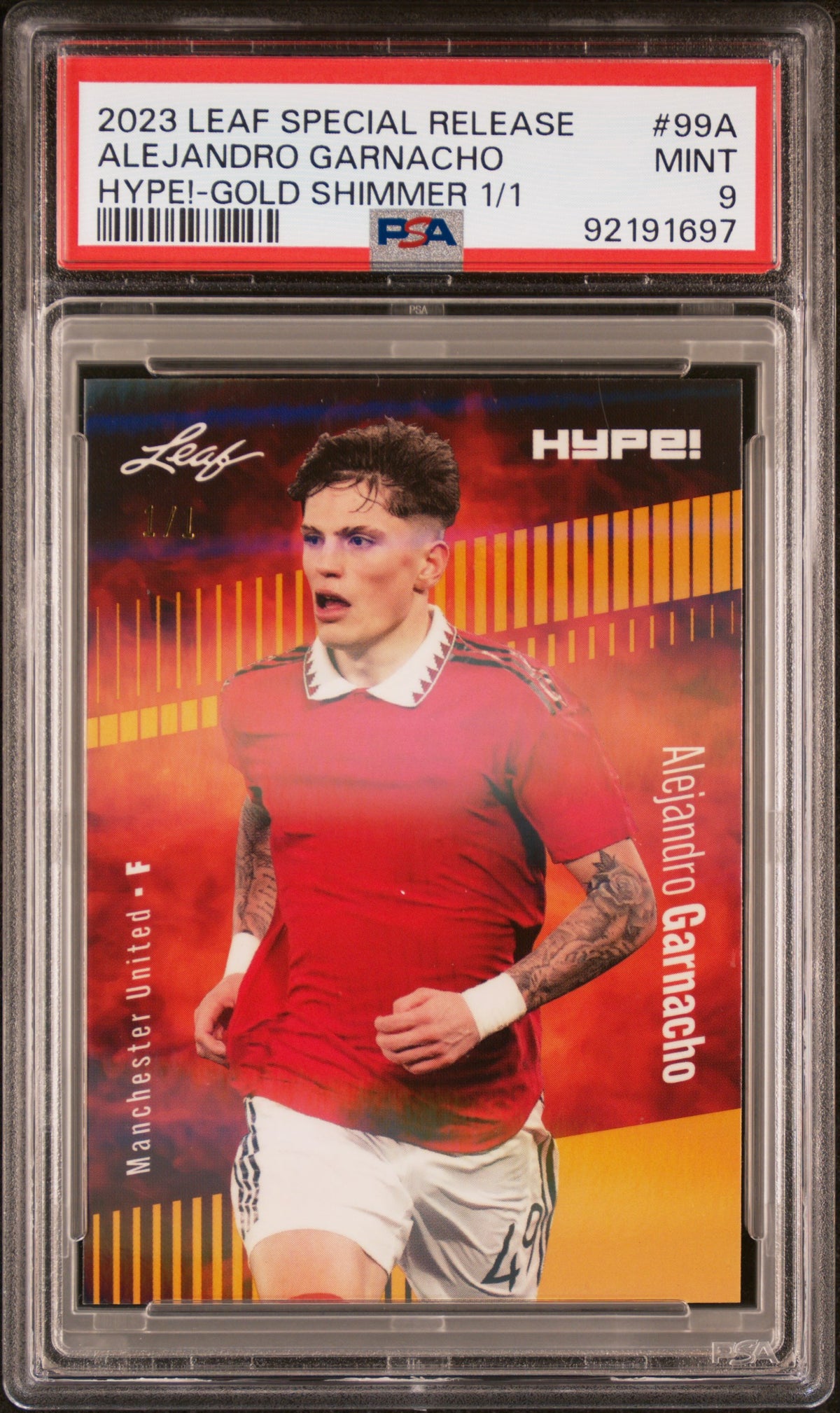 PSA 9 Alejandro Garnacho 2023 Leaf Hype! #99A Gold Shimmer 1/1 Rookie ...