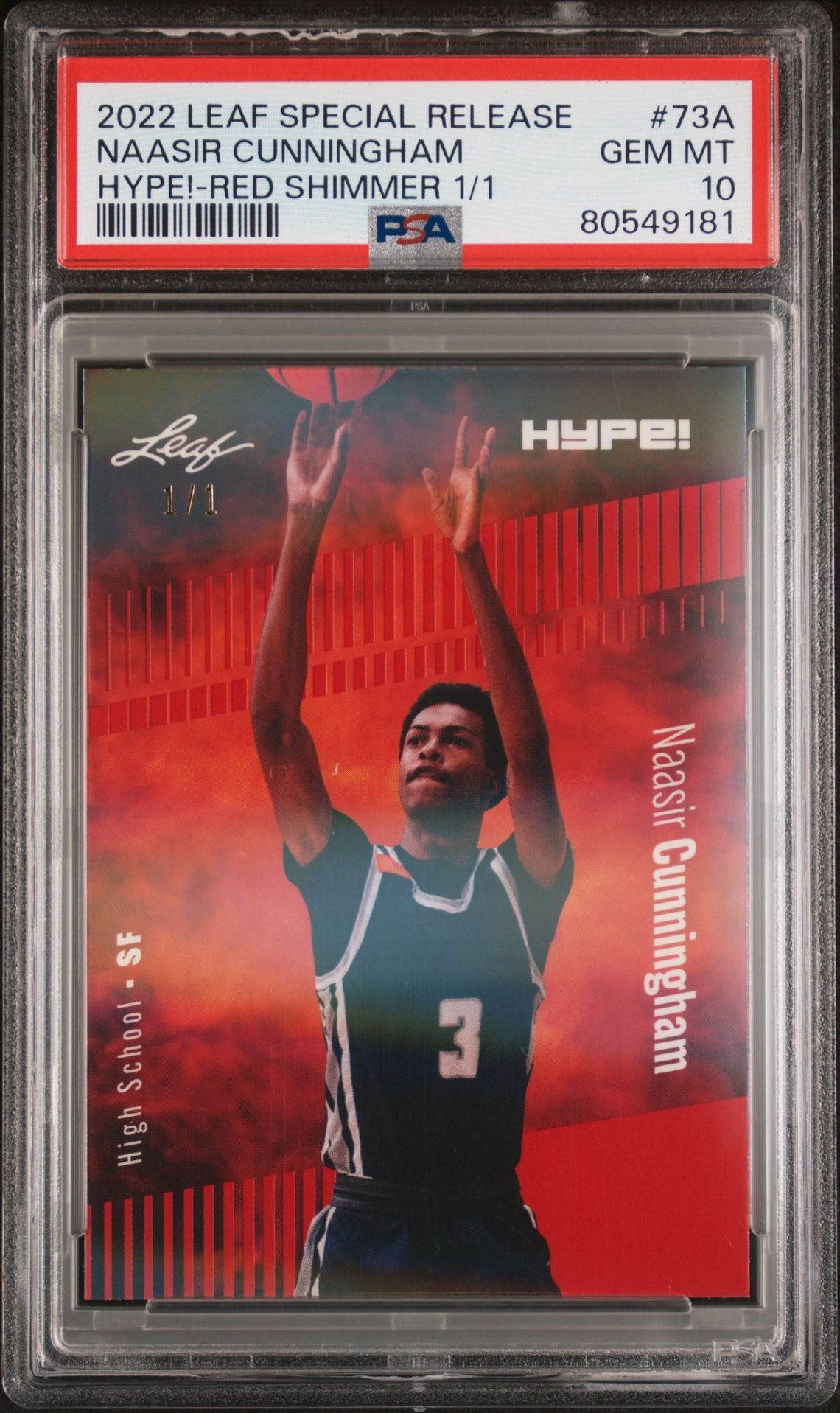 PSA 10 Naasir Cunningham 2022 Leaf Hype! #73A Red Shimmer 1 of 1 Rooki ...